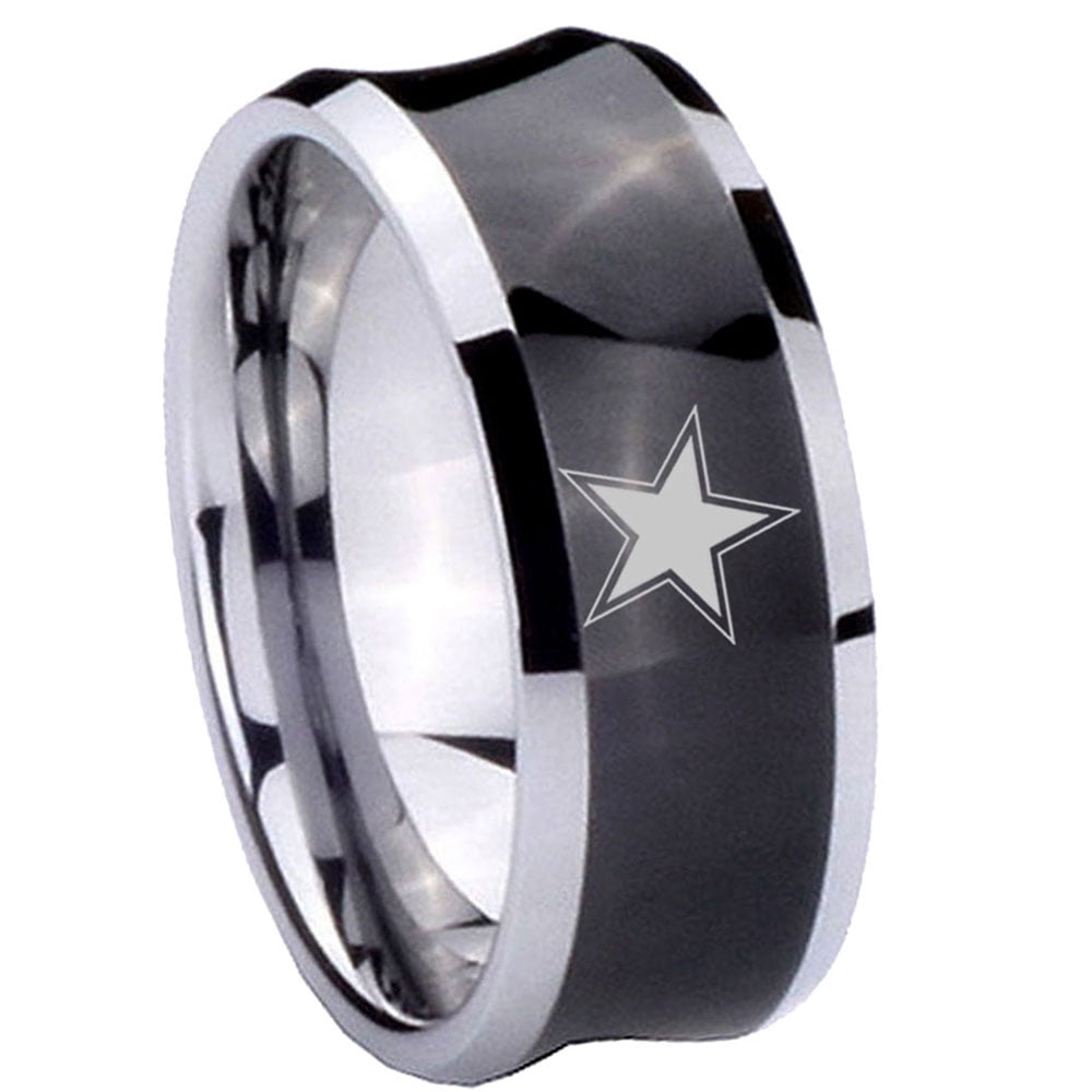 Tungsten Cowboys Star 8mm Brushed Black Polished Concave Men Ring ...