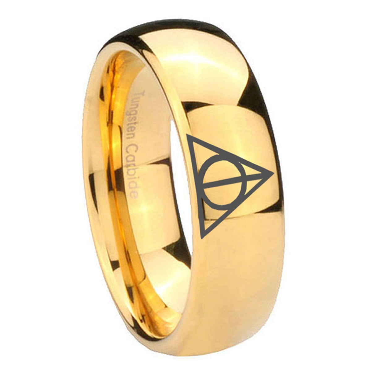 Tungsten Deathly Hallows 8mm Glossy Gold Plated Dome Polished Men Ring ...