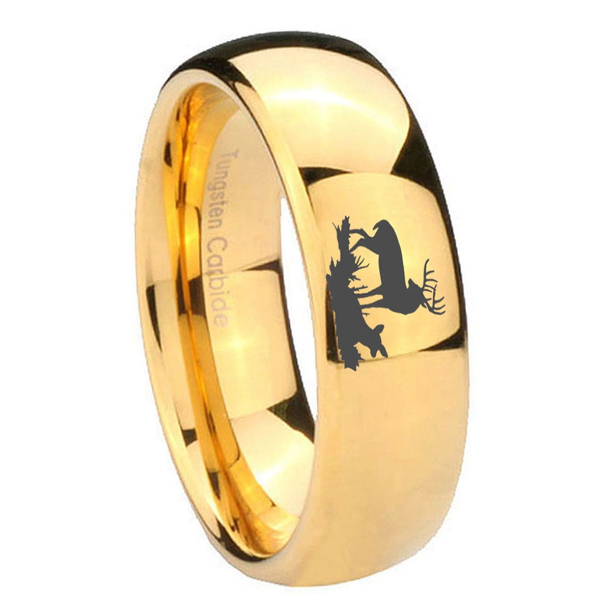 Tungsten Deer Hunting 8mm Glossy Gold Plated Dome Polished Men Ring ...