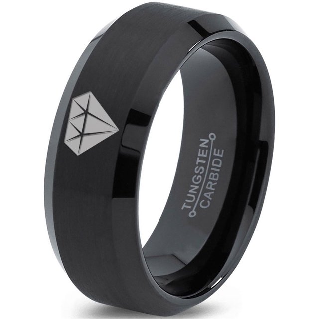 Tungsten Diamond Gemstone Adamantine Isometric Crystal Band Ring 8mm ...