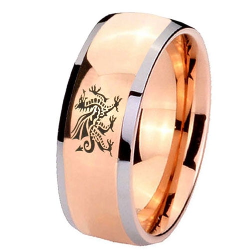 Tungsten Dragon 8mm Shinny Rose Gold Two Tone Dome Men Ring - Walmart.com