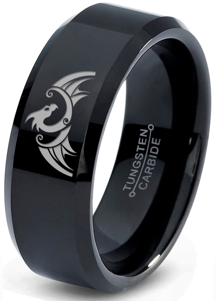 Tungsten Dragon Dragons Fire Breather Folklore Band Ring 8mm Men Women ...