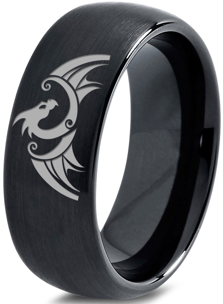 Tungsten Dragon Dragons Fire Breather Folklore Band Ring 8mm Men Women ...