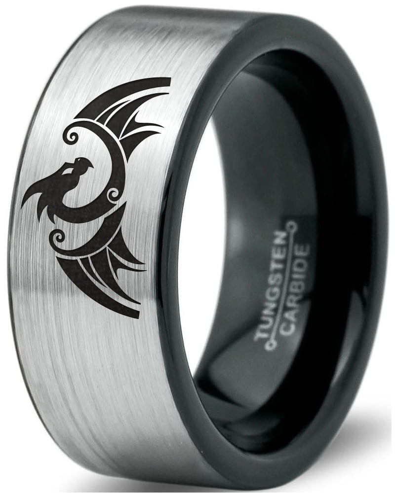 Tungsten Dragon Dragons Fire Breather Folklore Band Ring 8mm Men Women ...
