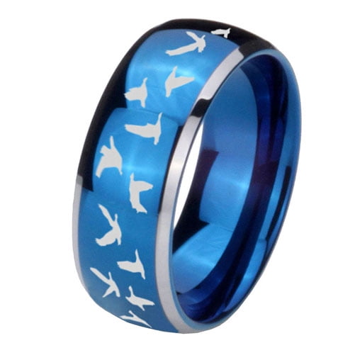 Tungsten Duck Hunter 8mm Shinny Blue Two Tone Dome Polished Edges Men ...