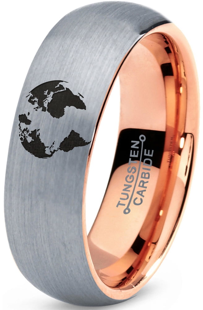 Tungsten Earth Globe Atlas Planet Band Ring 7mm Men Women Comfort Fit ...
