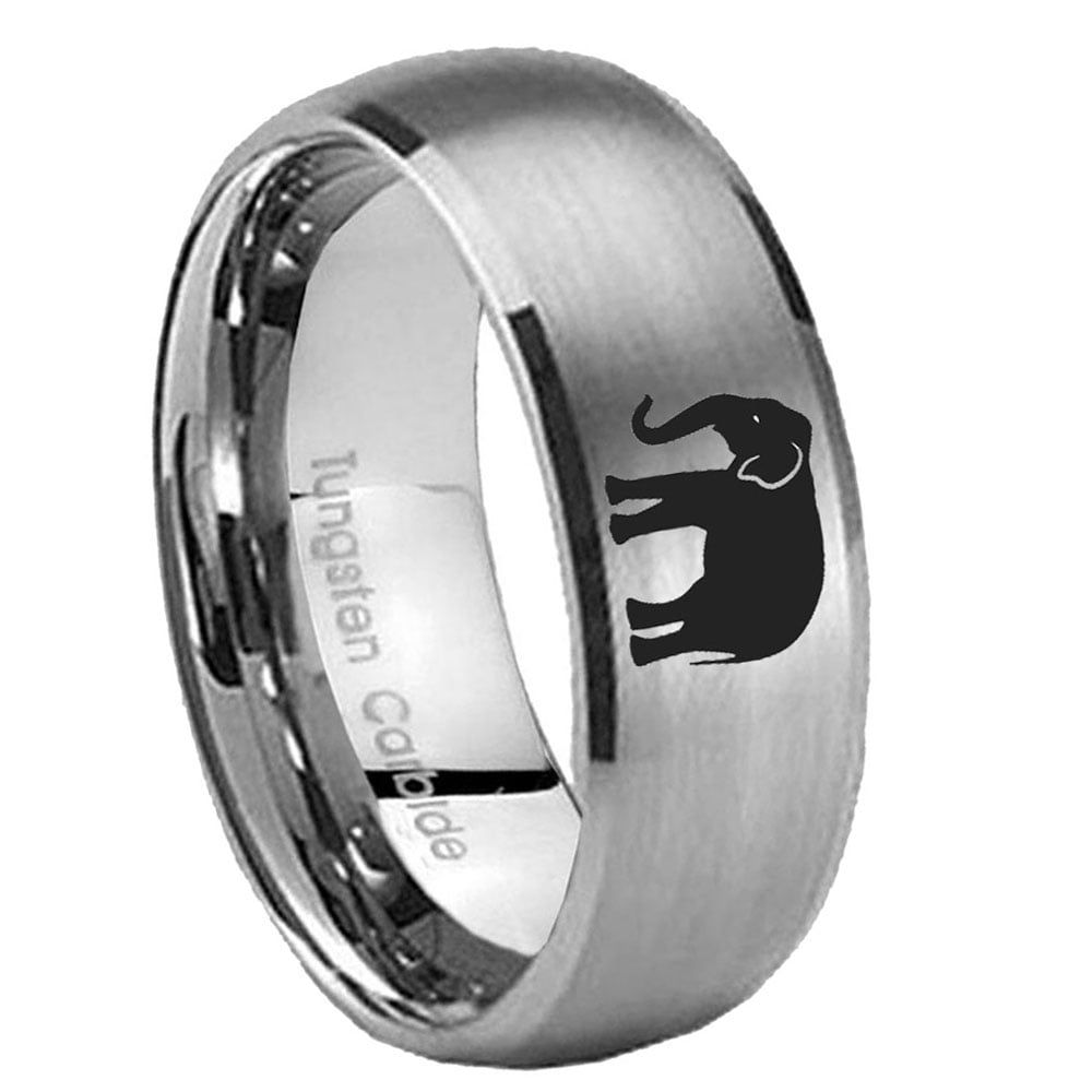 Tungsten Elephant 8mm Brushed Gray Dome Polished Edges Men Ring ...