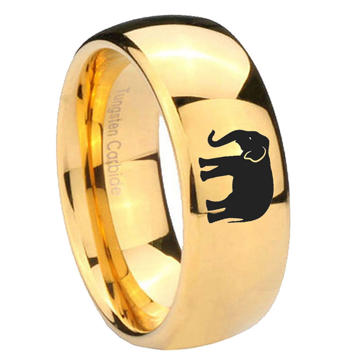 Tungsten Elephant 8mm Glossy Gold Plated Dome Polished Men Ring ...