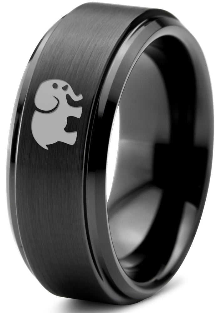 Tungsten Elephant Animal 2D Style Art Band Ring 8mm Men Women Comfort ...