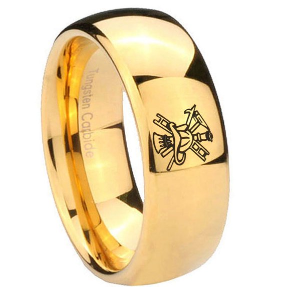 Tungsten Fire Department Pattern 8mm Glossy Gold Plated Dome Polished ...