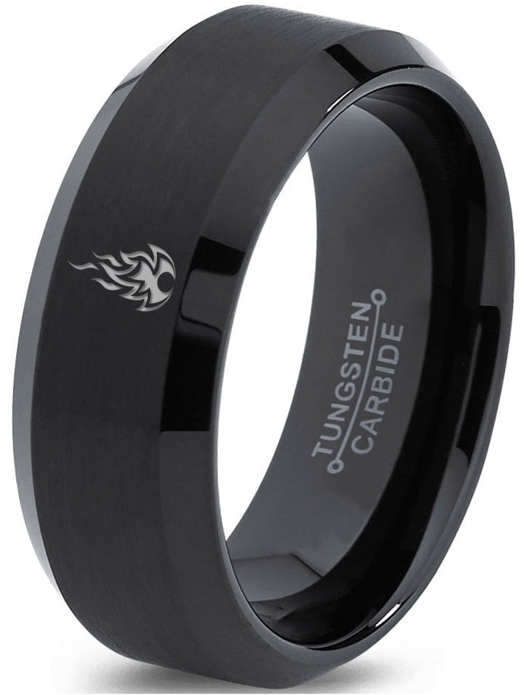 Tungsten Fire Flame Burning Emblem Band Ring 8mm Men Women Comfort Fit ...