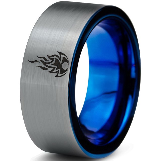 Tungsten Fire Flame Burning Emblem Band Ring 8mm Men Women Comfort Fit ...