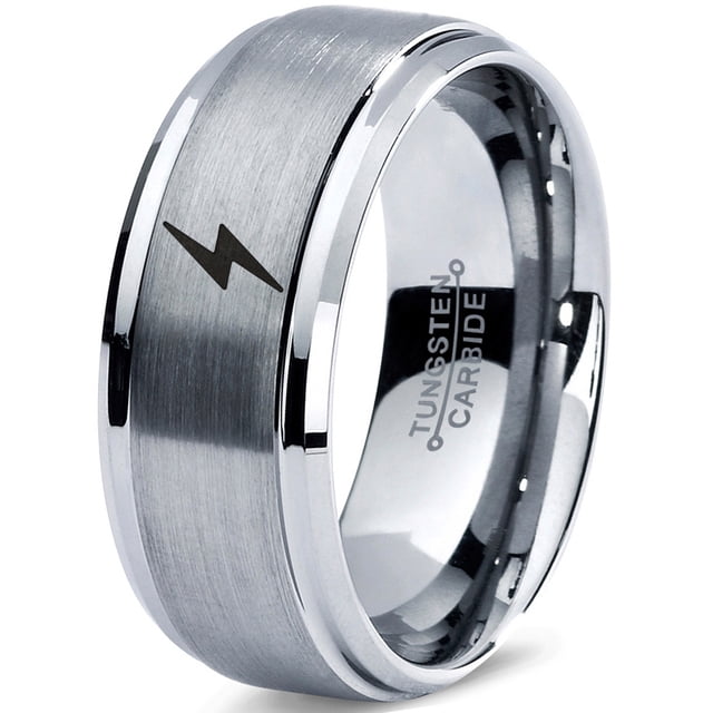 Tungsten Flash Thunder Lightning Bolt Band Ring 8mm Men Women Comfort ...