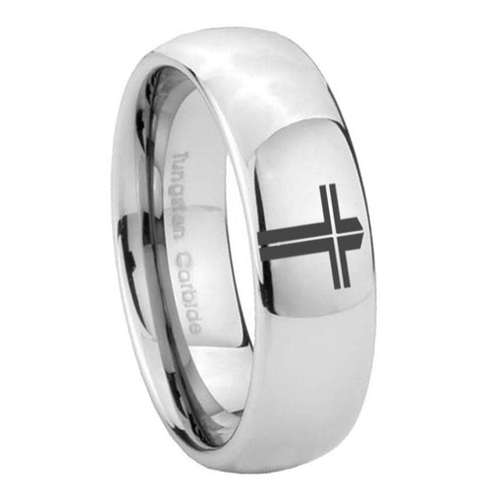 Tungsten Flat Christian Cross 8mm Mirror Gray Polished Dome Men Ring ...