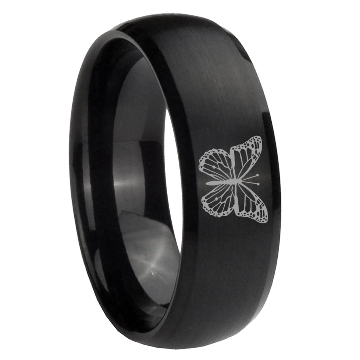 Tungsten Flying Butterfly 8mm Brushed Black Dome Polished Men Ring ...