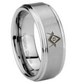 Tungsten Freemason Masonic 8mm Brushed Gray Step Edges Men Ring ...