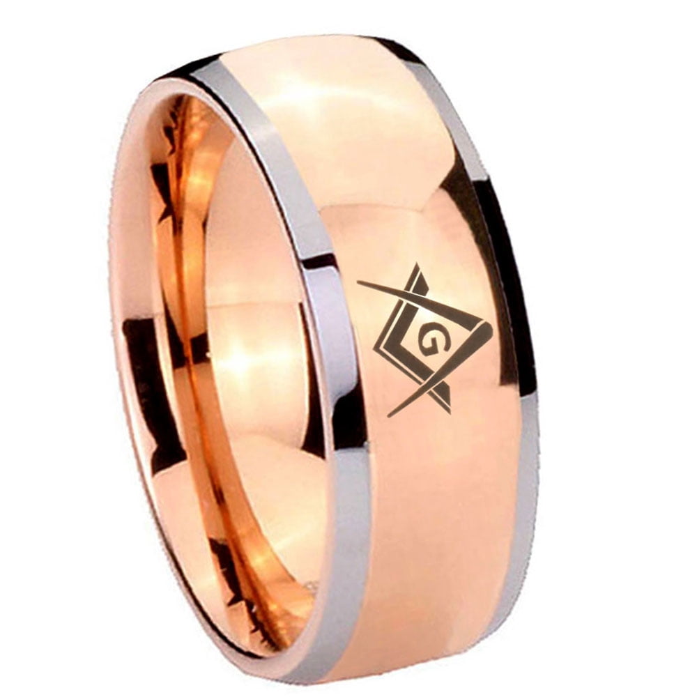 Tungsten Freemason Masonic 8mm Shinny Rose Gold Two Tone Dome Men Ring - Walmart.com