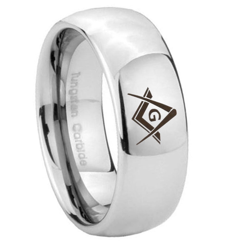 Tungsten Freemason Masonic 8mm Mirror Gray Polished Dome Men Ring ...
