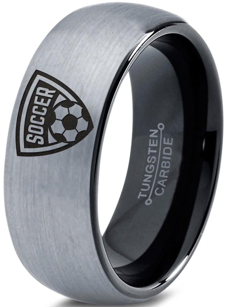 Tungsten Futbol Soccer Player Crest Logo Band Ring 8mm Men Women ...