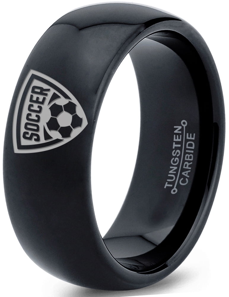 Tungsten Futbol Soccer Player Crest Logo Band Ring 8mm Men Women ...