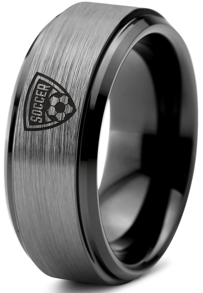 Tungsten Futbol Soccer Player Crest Logo Band Ring 8mm Men Women ...