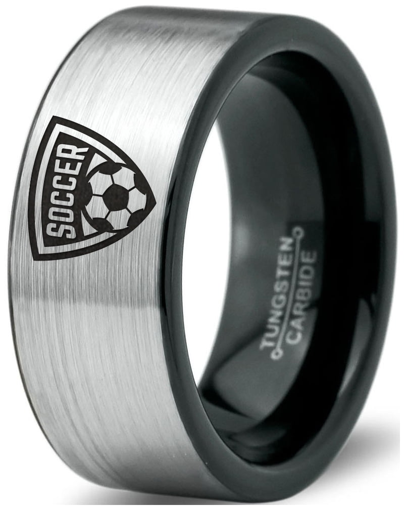 Tungsten Futbol Soccer Player Crest Logo Band Ring 8mm Men Women ...
