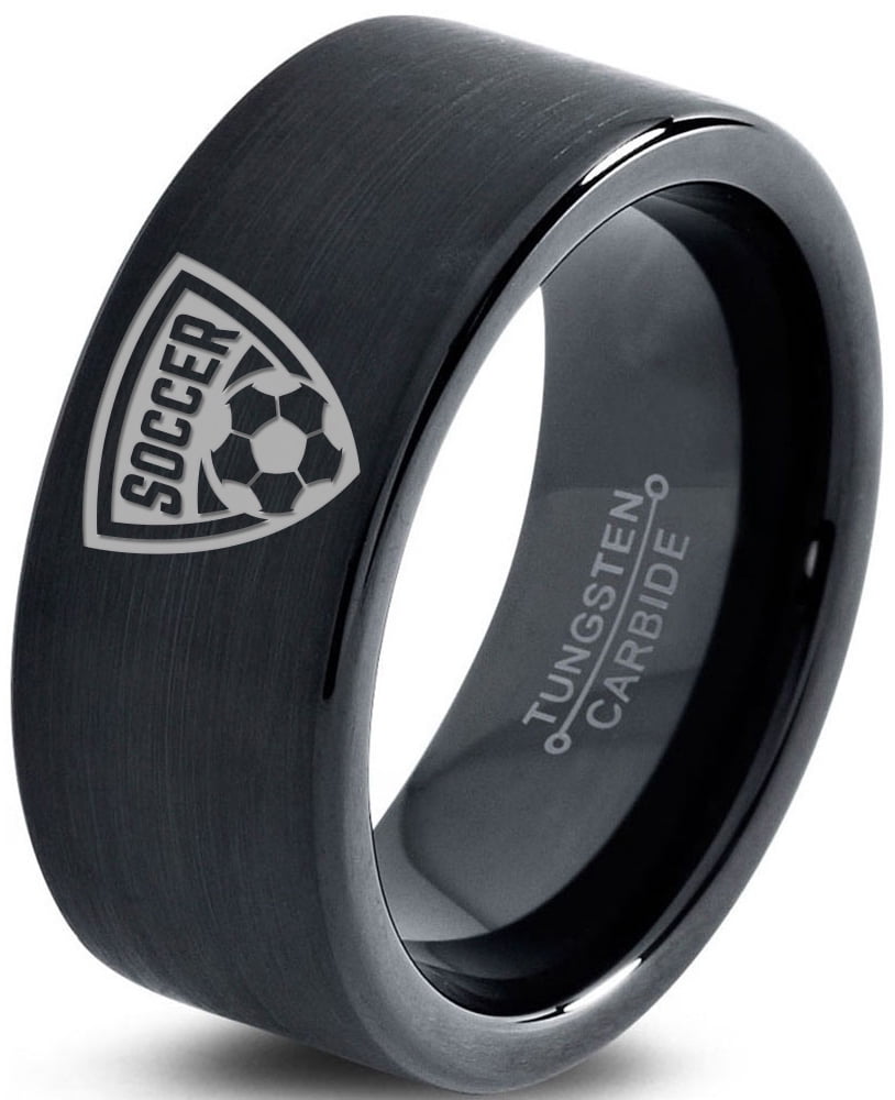 Tungsten Futbol Soccer Player Crest Logo Band Ring 9mm Men Women ...