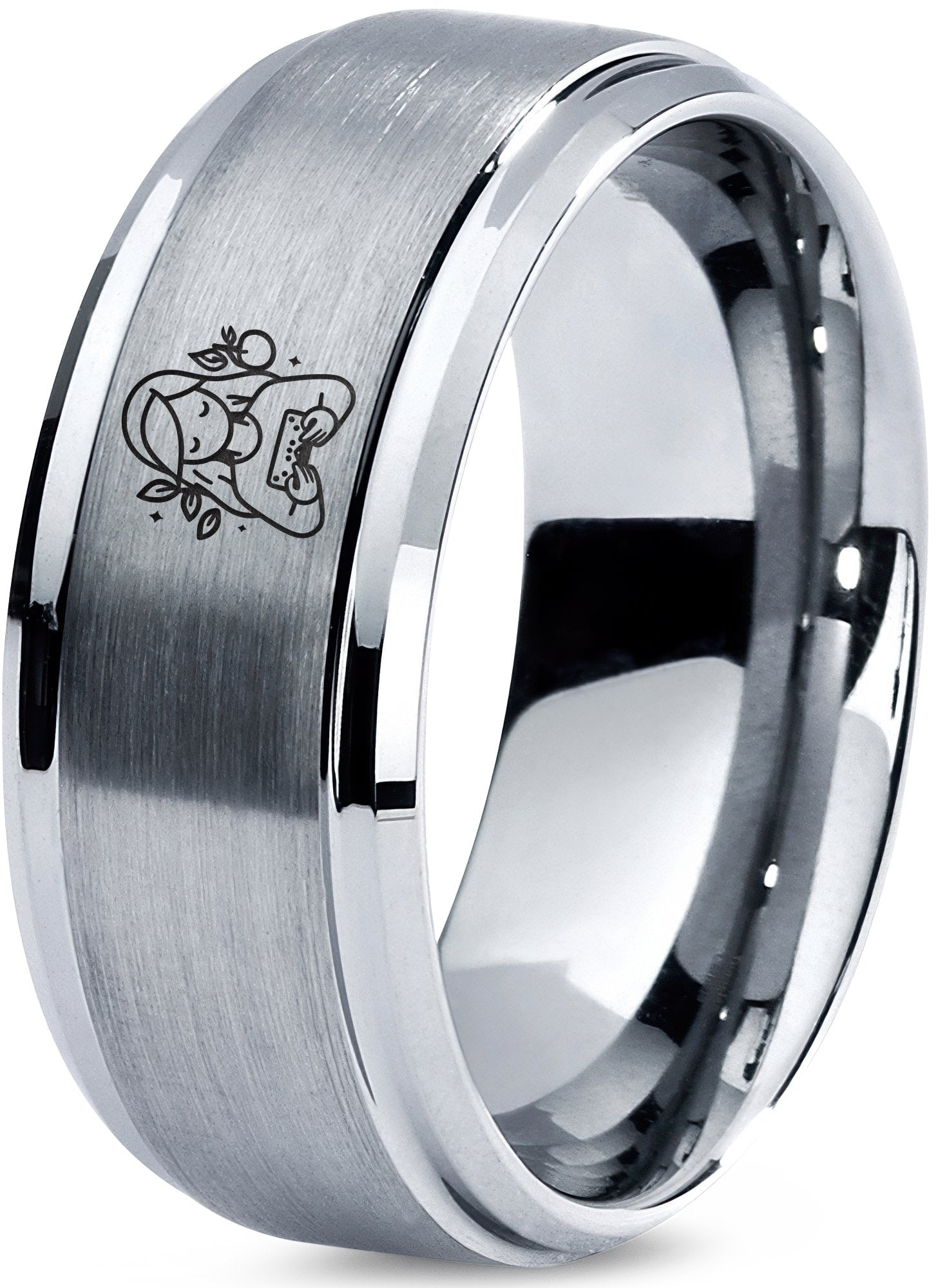 Tungsten Gamer Mens Hammered Grey Rings Ring Officiant Gift Statement ...