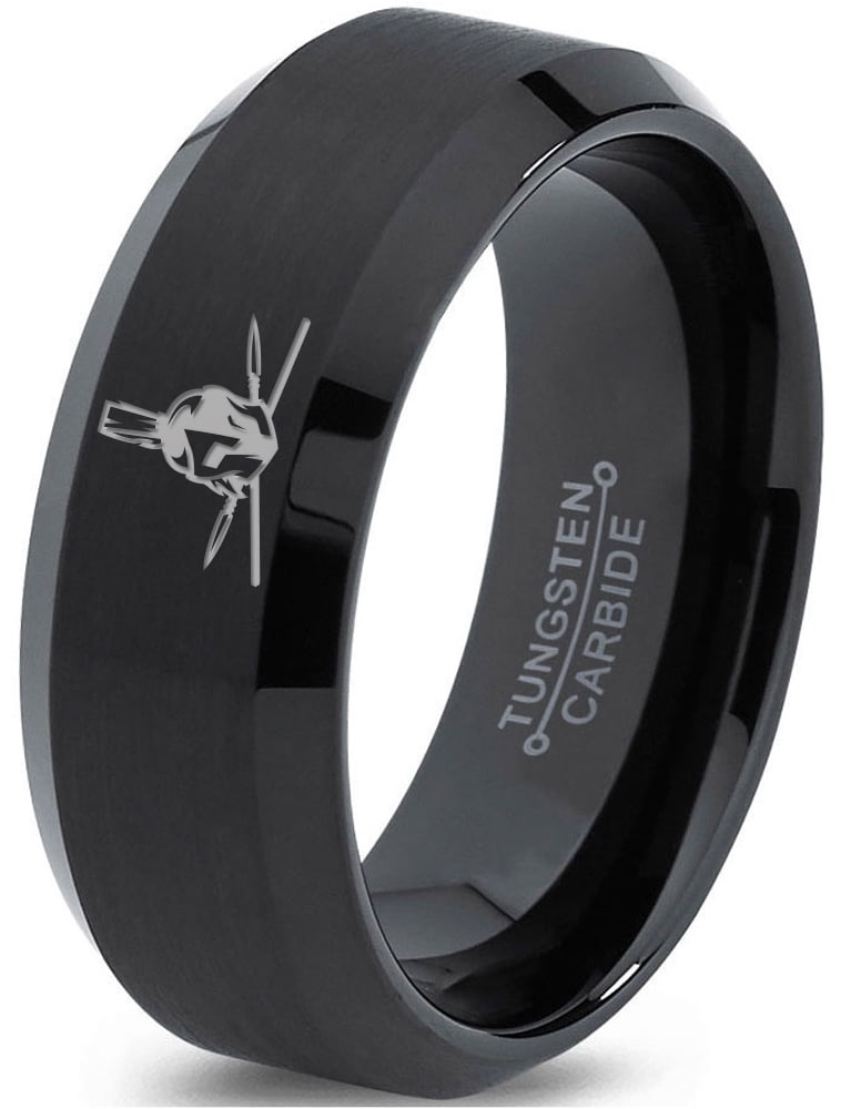 Tungsten Greek Roman Helmet Mohawk Crossed Spears Band Ring 8mm Men ...