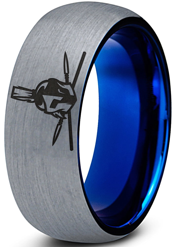 Tungsten Greek Roman Helmet Mohawk Crossed Spears Band Ring 8mm Men ...