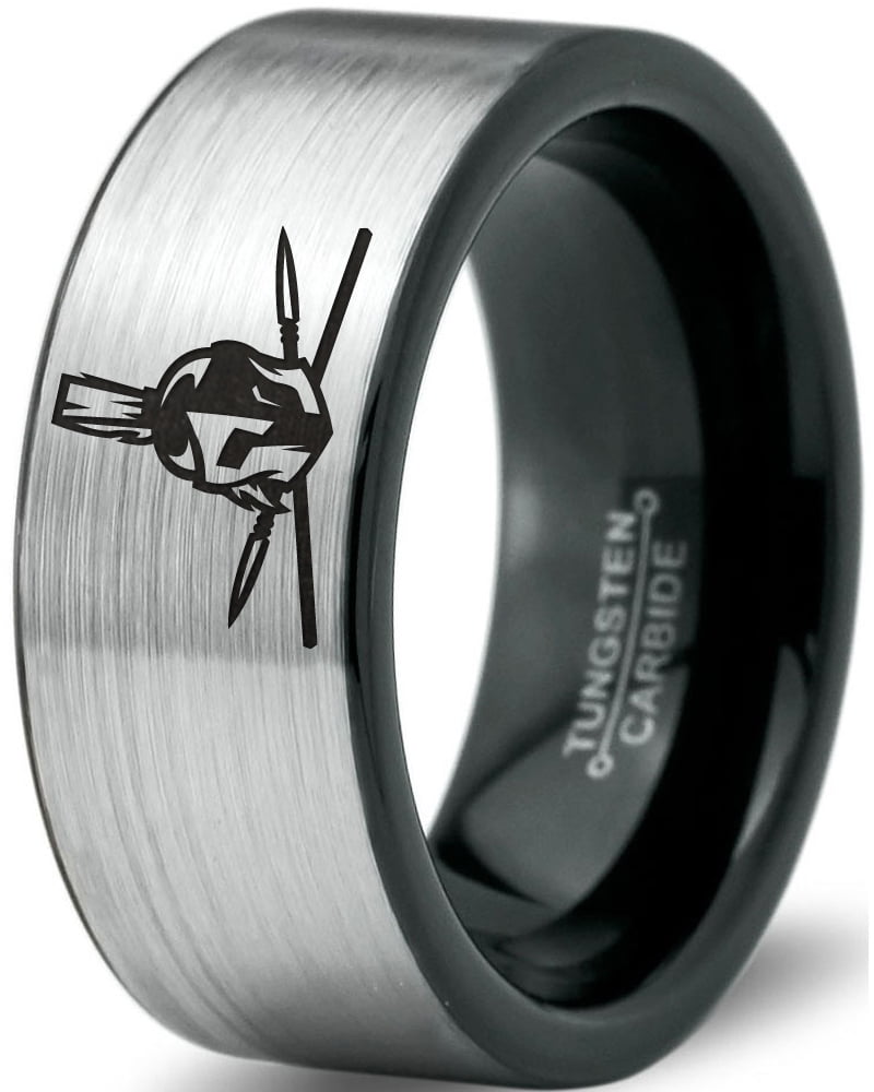Tungsten Greek Roman Helmet Mohawk Crossed Spears Band Ring 8mm Men ...