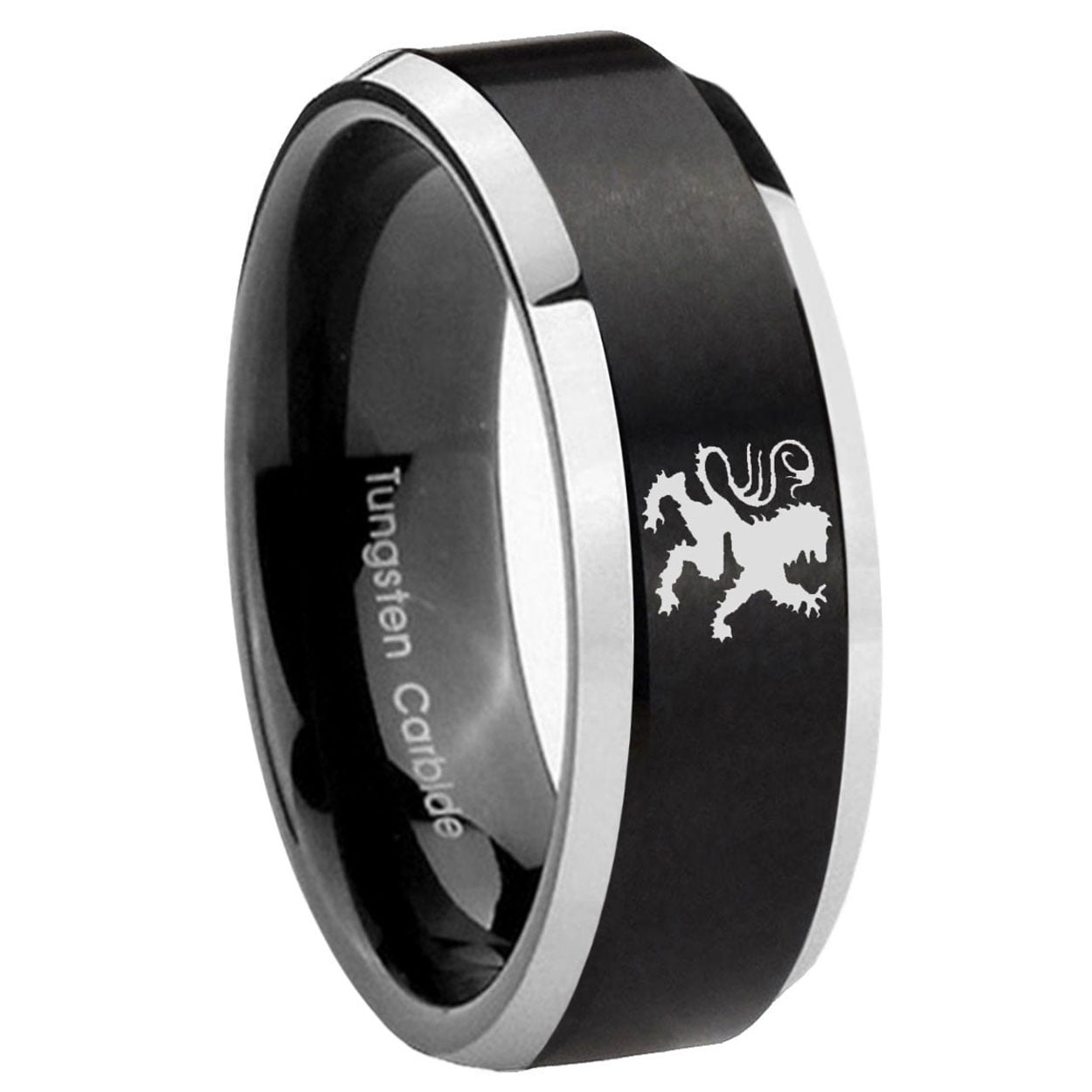 Tungsten Griffin 8mm Brushed Black 2 Tone Beveled Edges Men Ring ...