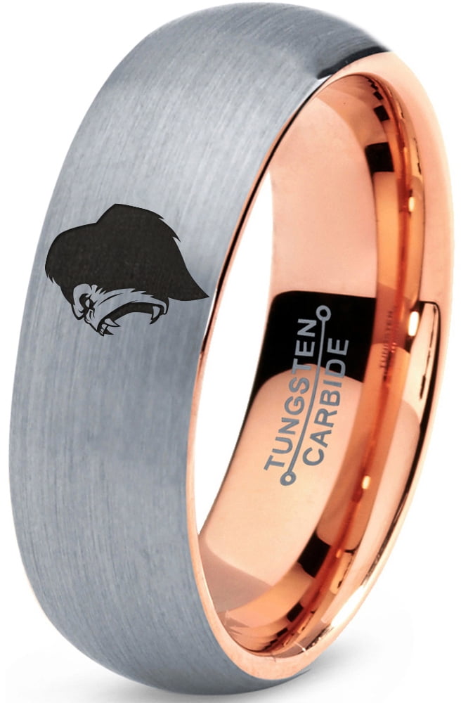 Tungsten Growling Angry Gorilla Ape Band Ring 7mm Men Women Comfort Fit ...