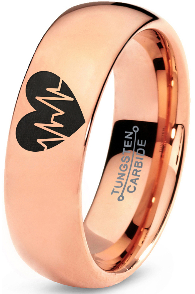 Tungsten Heart Beat HeartBeat Emoji Line CPR EMT Band Ring 7mm Men ...