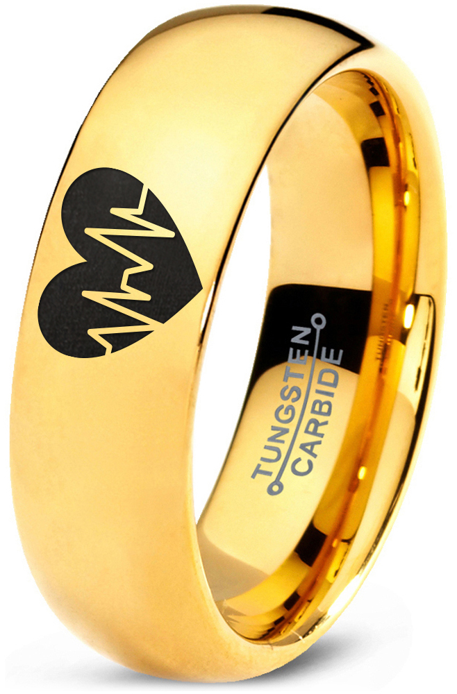 Tungsten Heart Beat HeartBeat Emoji Line CPR EMT Band Ring 7mm Men ...