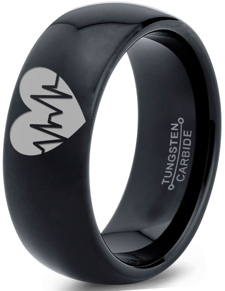 Tungsten Heart Beat HeartBeat Emoji Line CPR EMT Band Ring 8mm Men ...