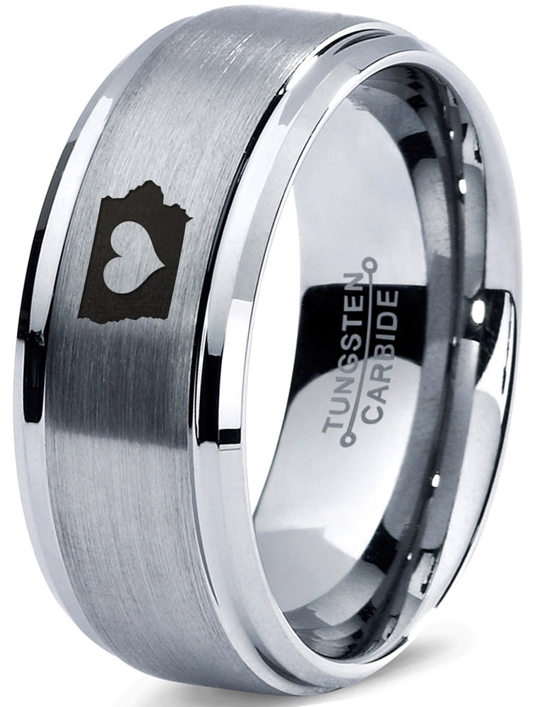 Tungsten Iowa Hawkeye State Heart Band Ring 8mm Men Women Comfort Fit ...