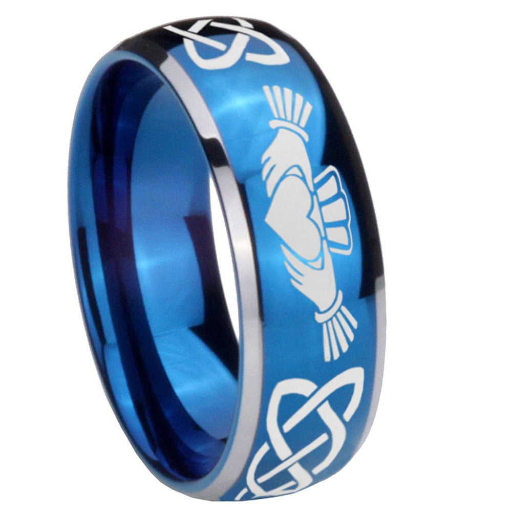 Tungsten Irish Claddagh 8mm Shinny Blue Two Tone Dome Polished Edges ...