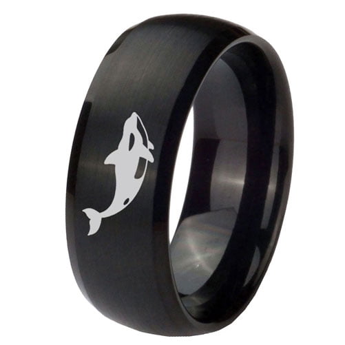 Tungsten Keller Whale 8mm Brushed Black Dome Polished Men Ring ...