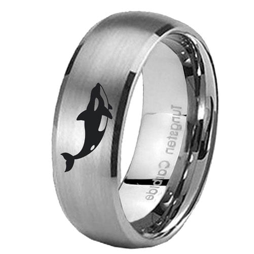 Tungsten Keller Whale 8mm Brushed Gray Dome Polished Edges Men Ring ...