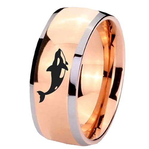 Tungsten Keller Whale 8mm Shinny Rose Gold Two Tone Dome Men Ring ...