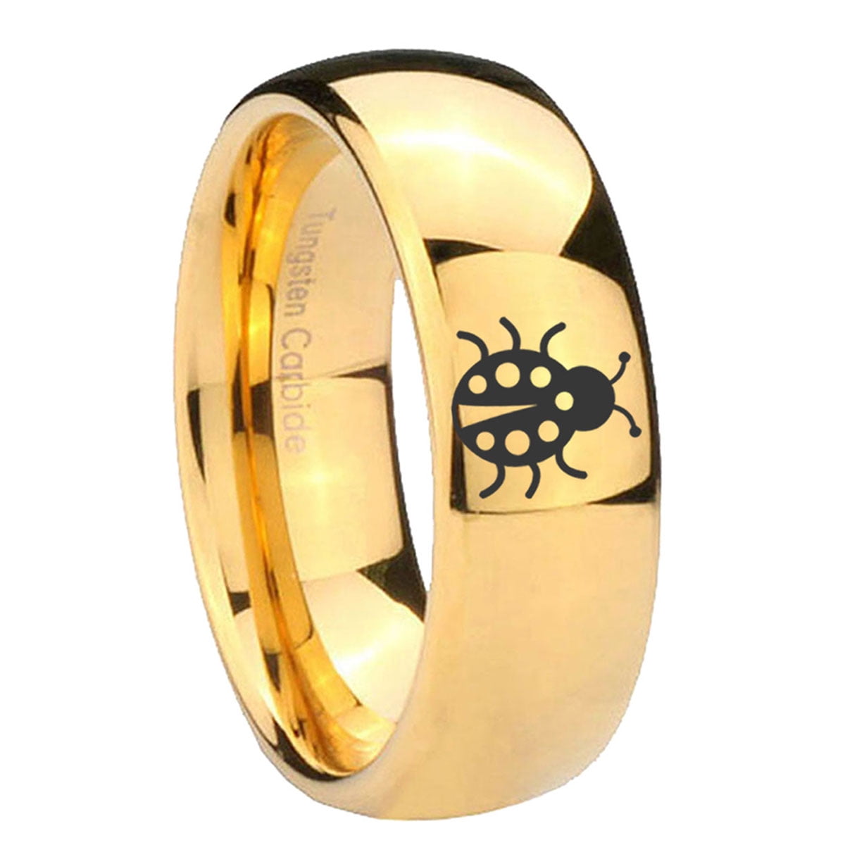 Tungsten Ladybug Design 8mm Glossy Gold Plated Dome Polished Men Ring ...