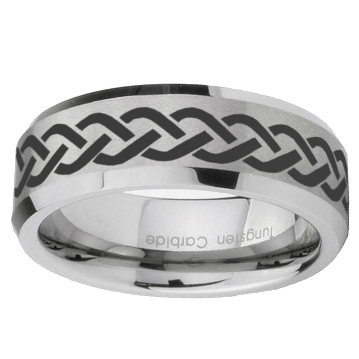 Tungsten Laser Celtic Knot 8mm Glossy Brushed Gray Beveled Edges Men ...