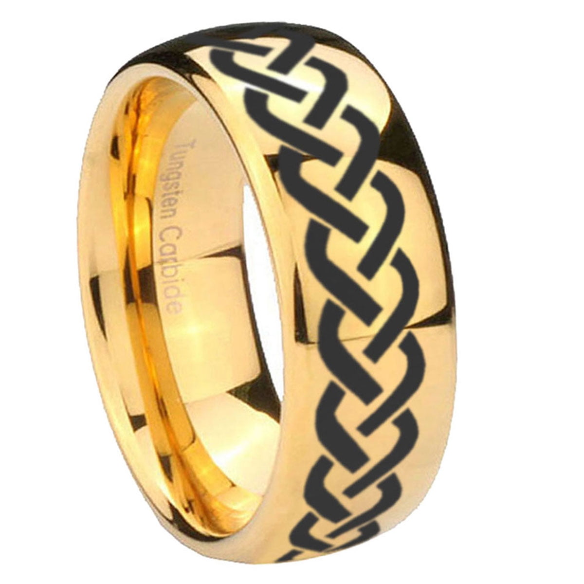 Tungsten Laser Celtic Knot 8mm Glossy Gold Plated Dome Polished Men ...