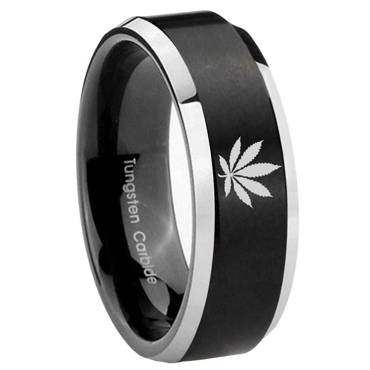 Tungsten Leaf 8mm Brushed Black 2 Tone Beveled Edges Men Ring - Walmart.com