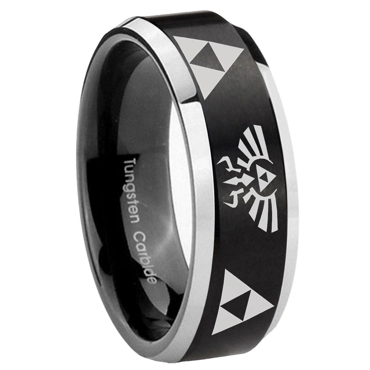 Tungsten Legend of Zelda 8mm Brushed Black 2 Tone Beveled Edges Men ...