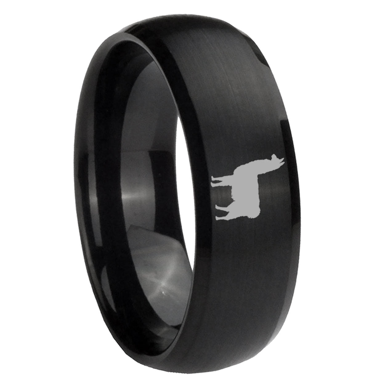 Tungsten Llama 8mm Brushed Black Dome Polished Men Ring - Walmart.com