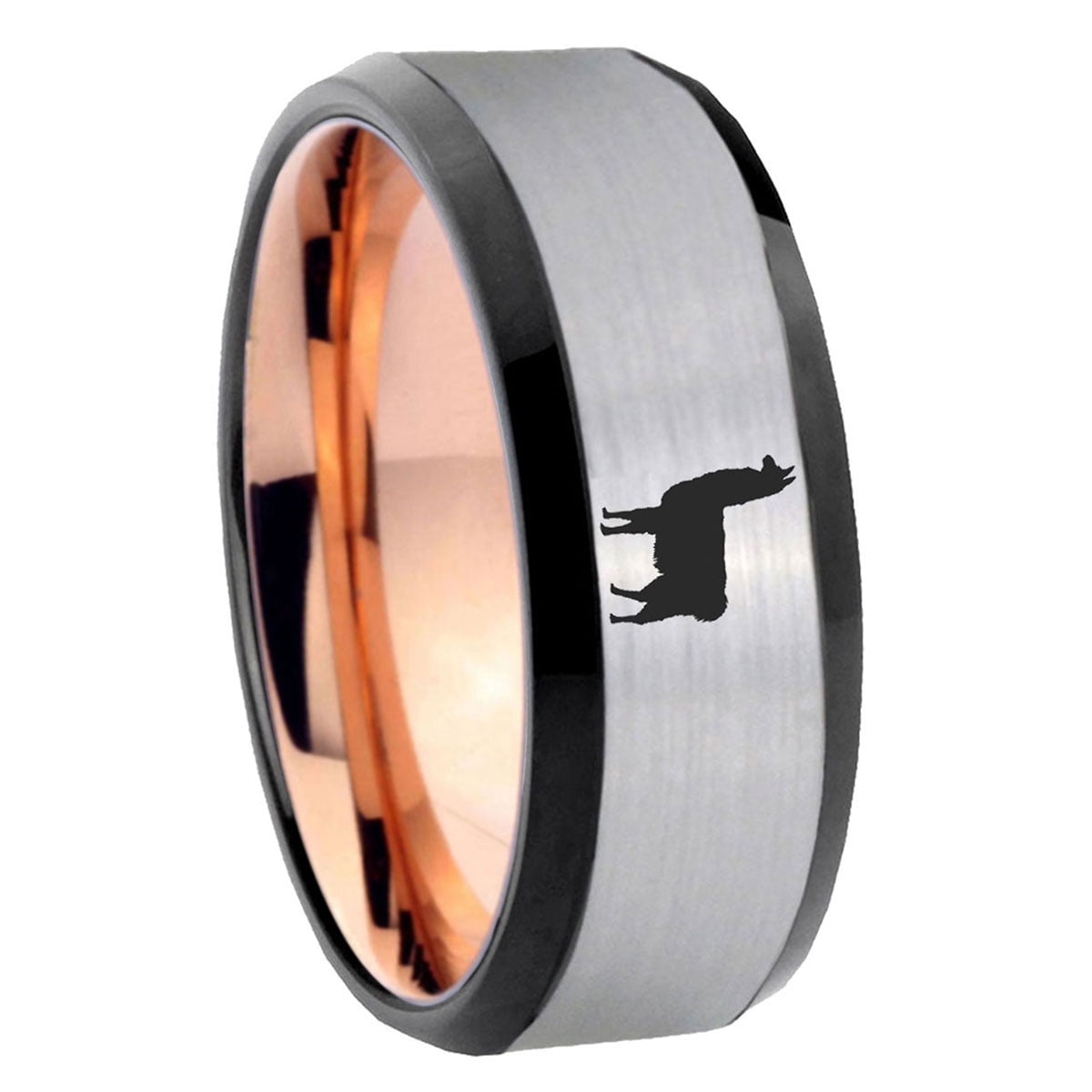 Tungsten Llama 8mm Gray And Rose Gold Beveled Edge Rings - Walmart.com