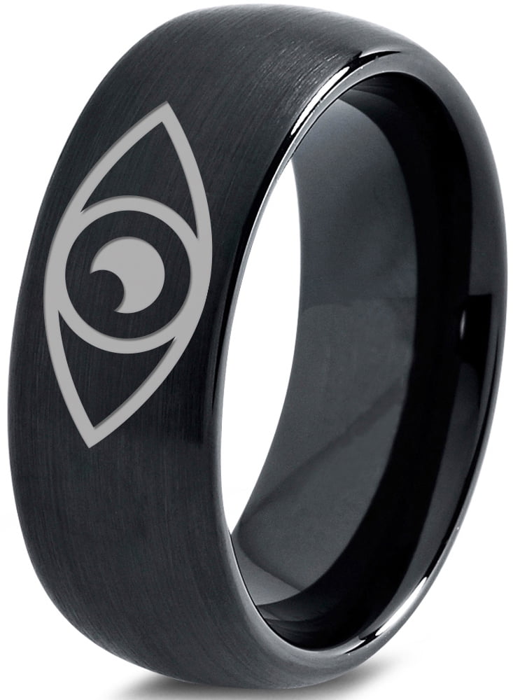 Tungsten Looking Seeing Eye Band Ring 8mm Men Women Comfort Fit Black ...