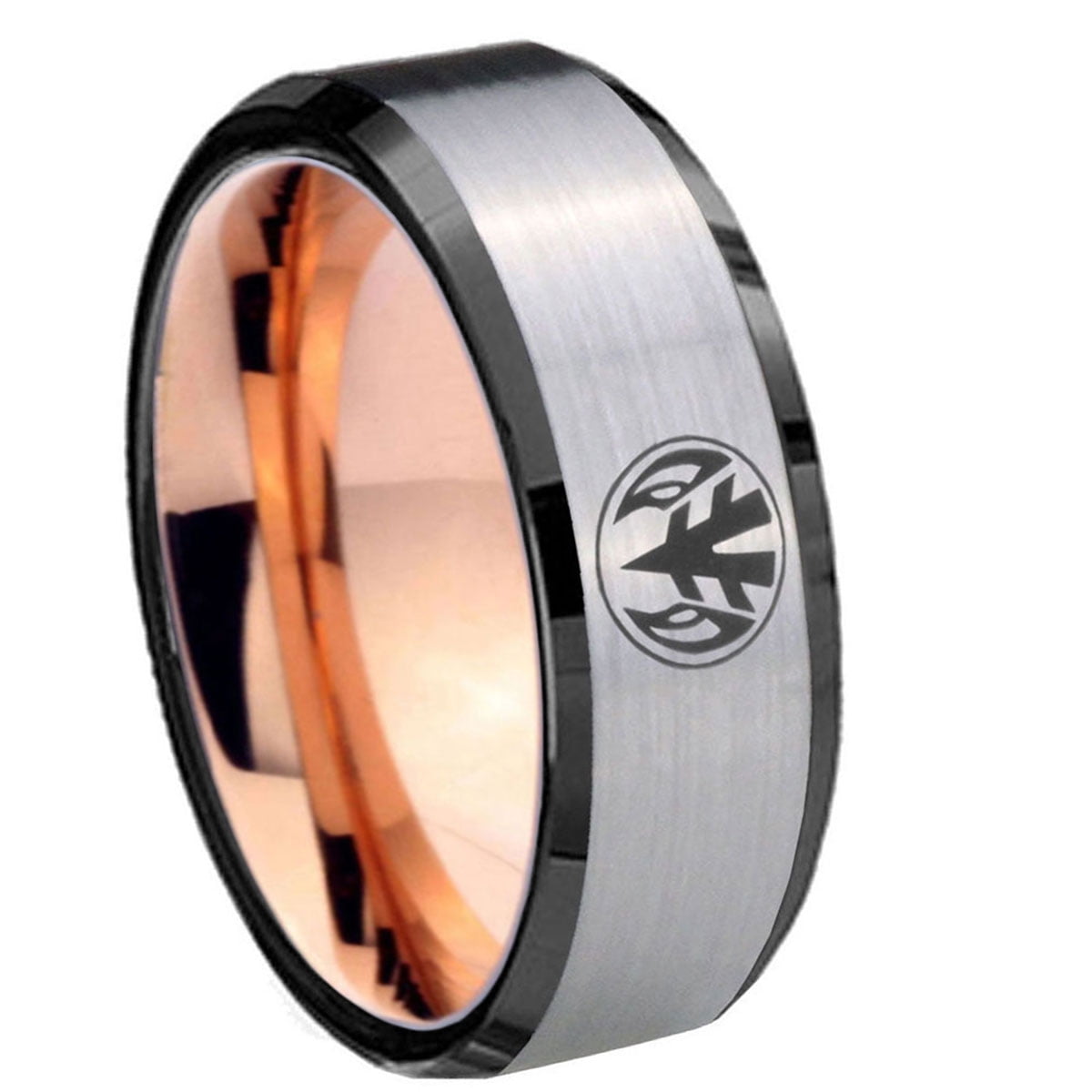 Tungsten Love Power Rangers 8mm Gray Polished Beveled Edge Men's Ring ...